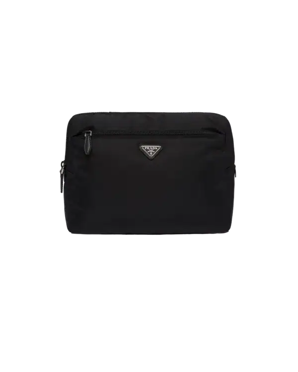 Prada Large Re-Nylon Travel Pouch - Black/Astral Blue | Editorialist